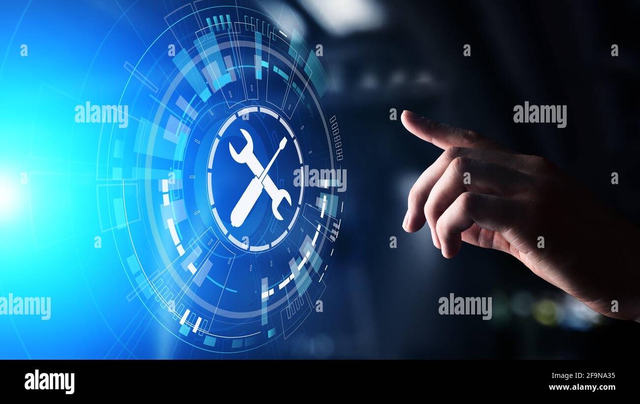 Support button on virtual screen. Customer service and communication ...