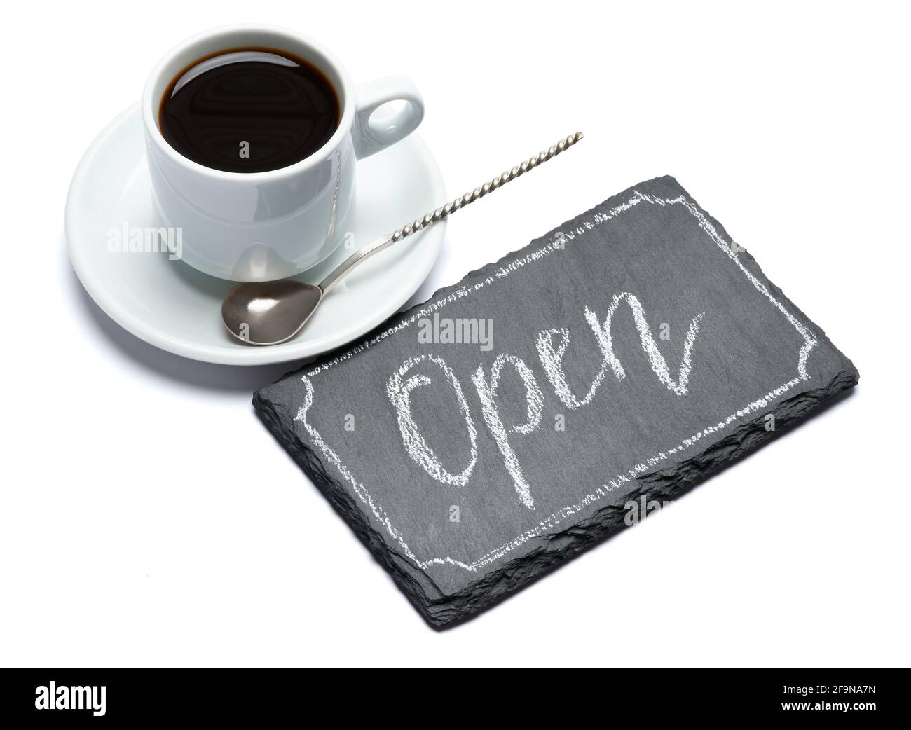 Open handwritten inscription sign on chalk board Stock Photo - Alamy