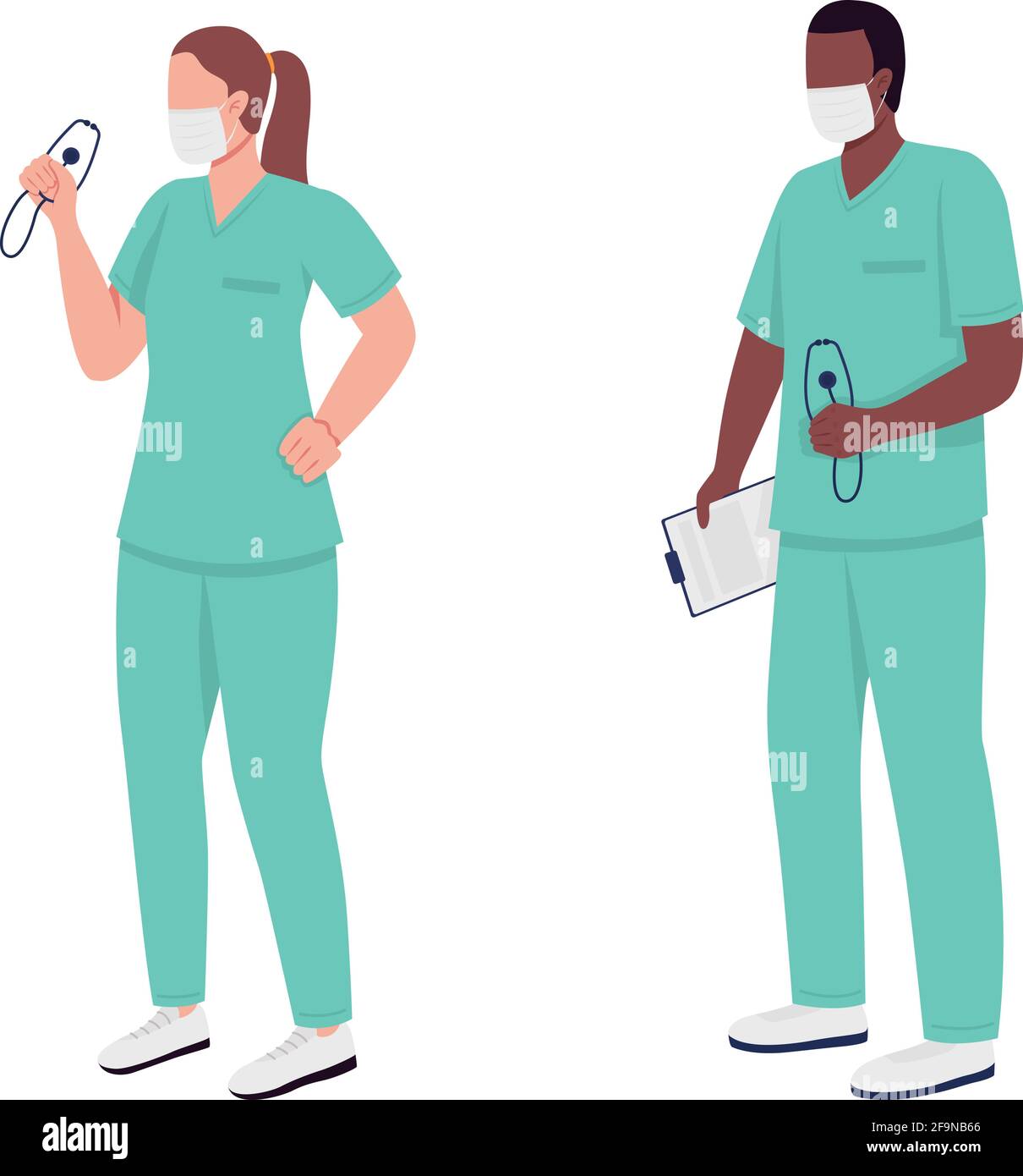 Medical workers flat color vector faceless characters Stock Vector ...