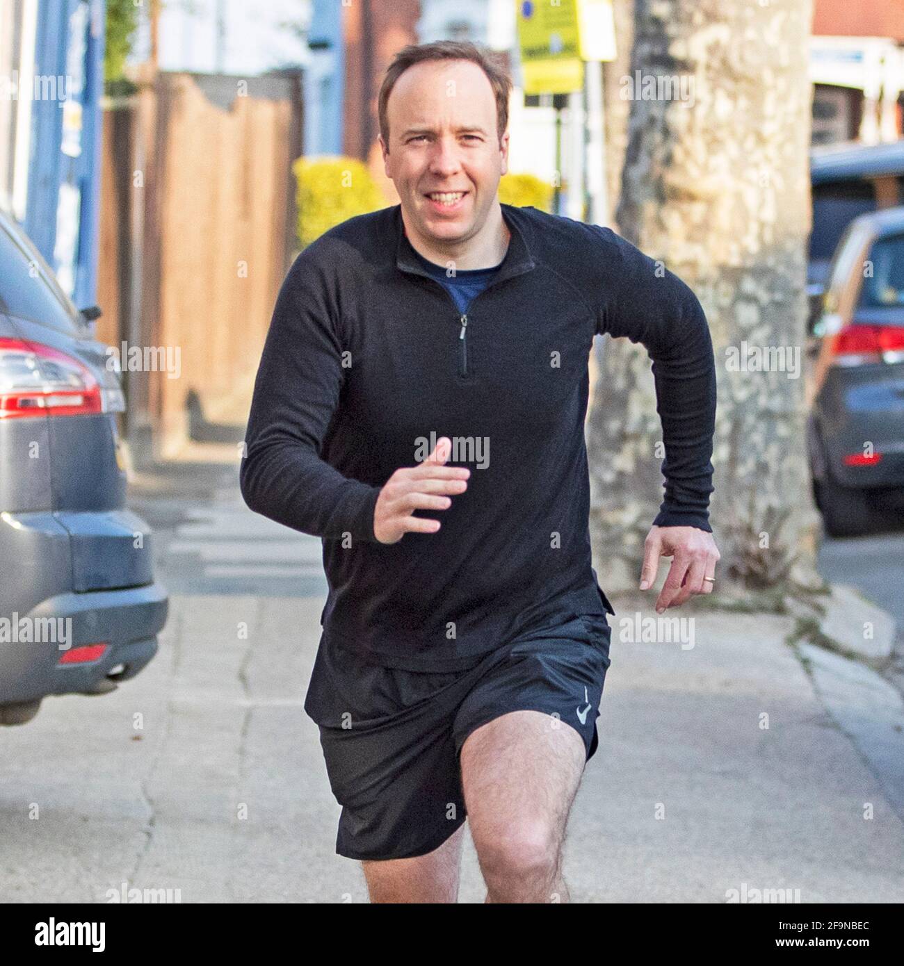 Health Secretary Matt Hancock sets off on a jog this morning near his ...