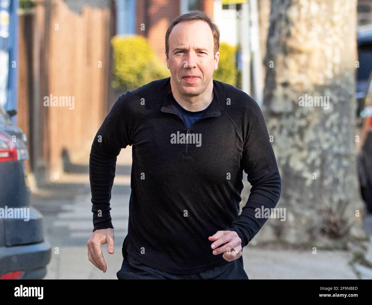 Health Secretary Matt Hancock sets off on a jog this morning near his ...