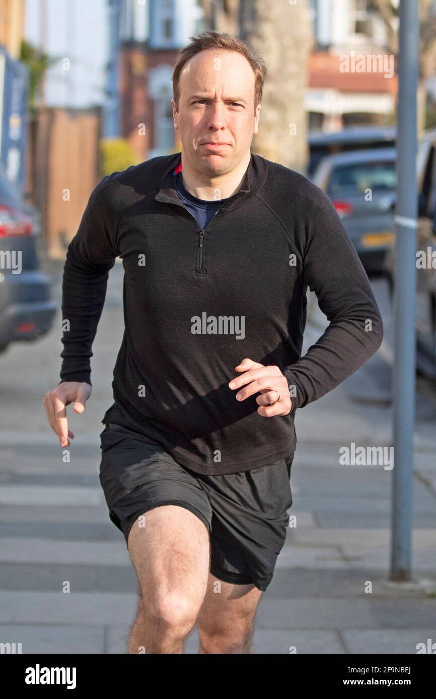 Health Secretary Matt Hancock sets off on a jog this morning near his ...