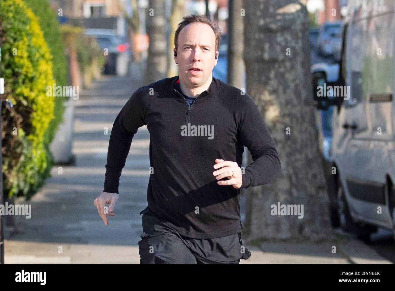 Health Secretary Matt Hancock sets off on a jog this morning near his ...