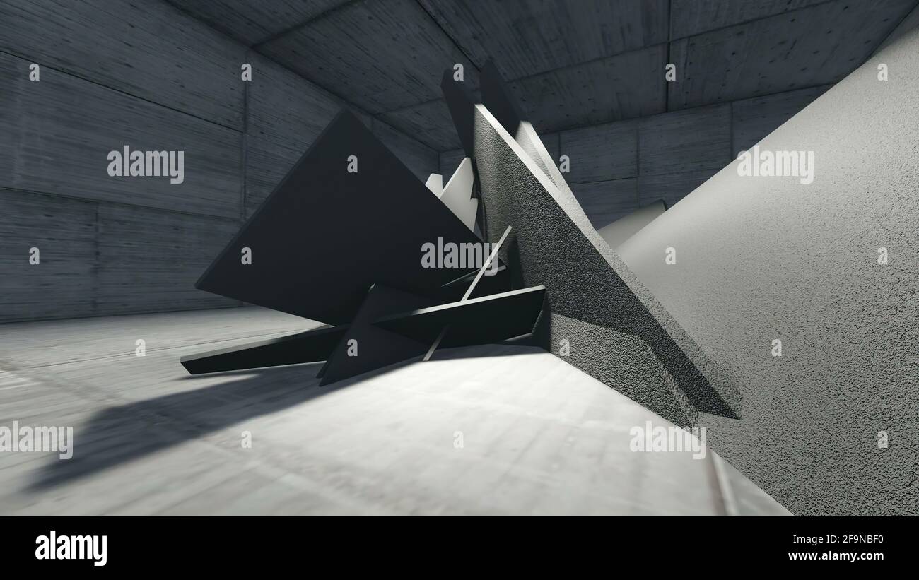 3D illustration - black and white abstract concrete shape Stock Photo ...