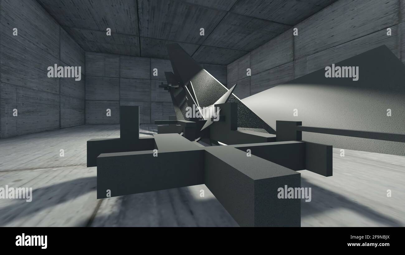 3D illustration - black and white abstract concrete shape Stock Photo ...