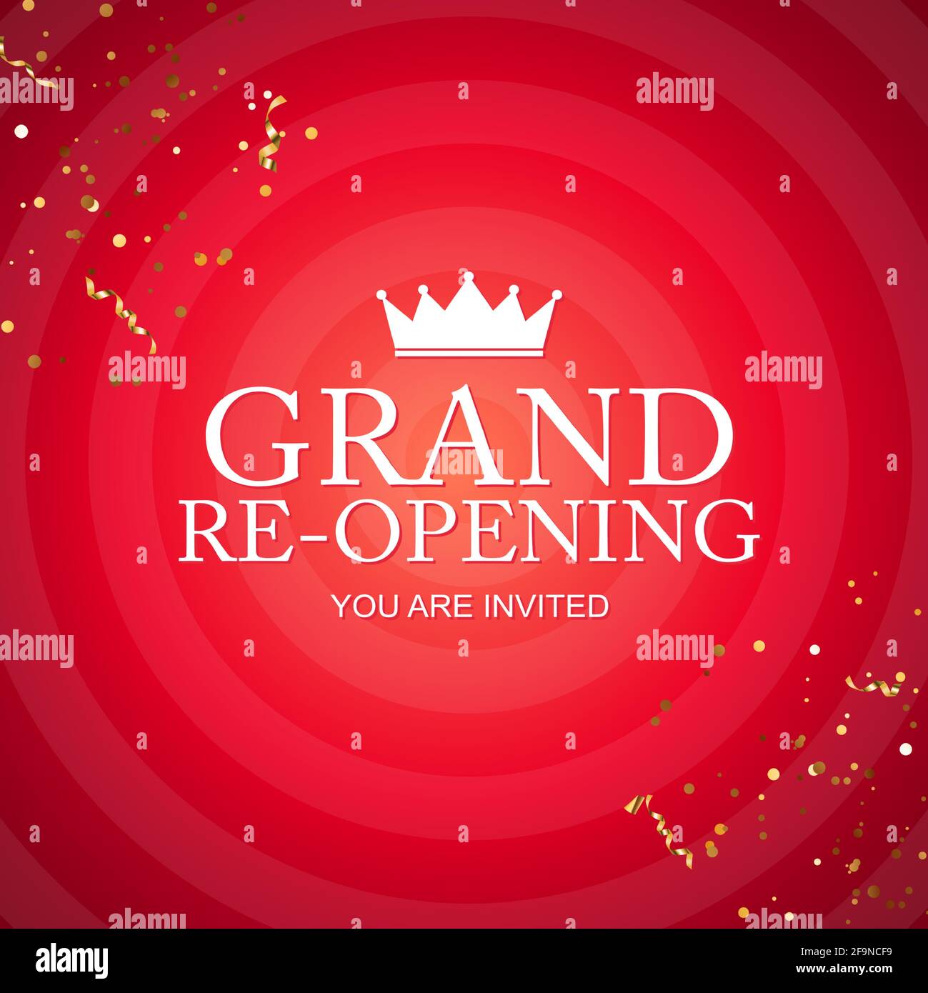 Grand Opening congratulation background card with golden confetti on ...