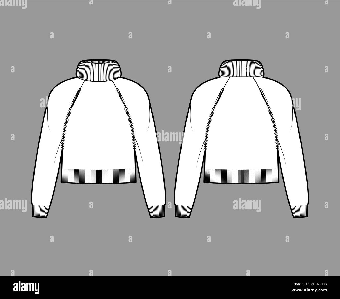 Cropped Sweater Exaggerated Turtleneck Technical Fashion Illustration