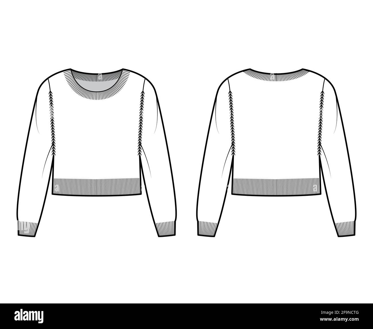 Round neck cropped Sweater technical fashion illustration with long ...