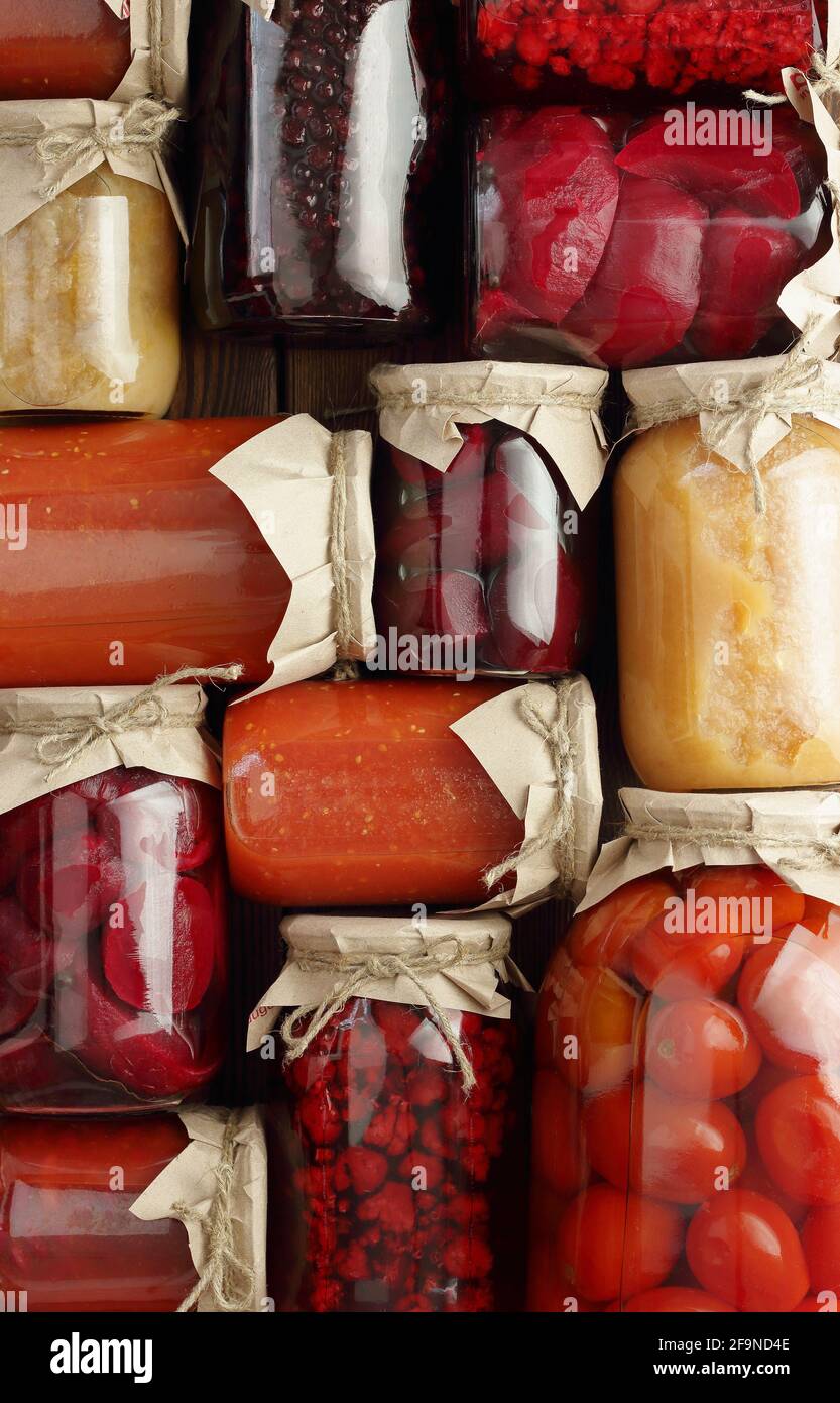 Assortment of canned vegetables and fruits- food in plastic free jars ...