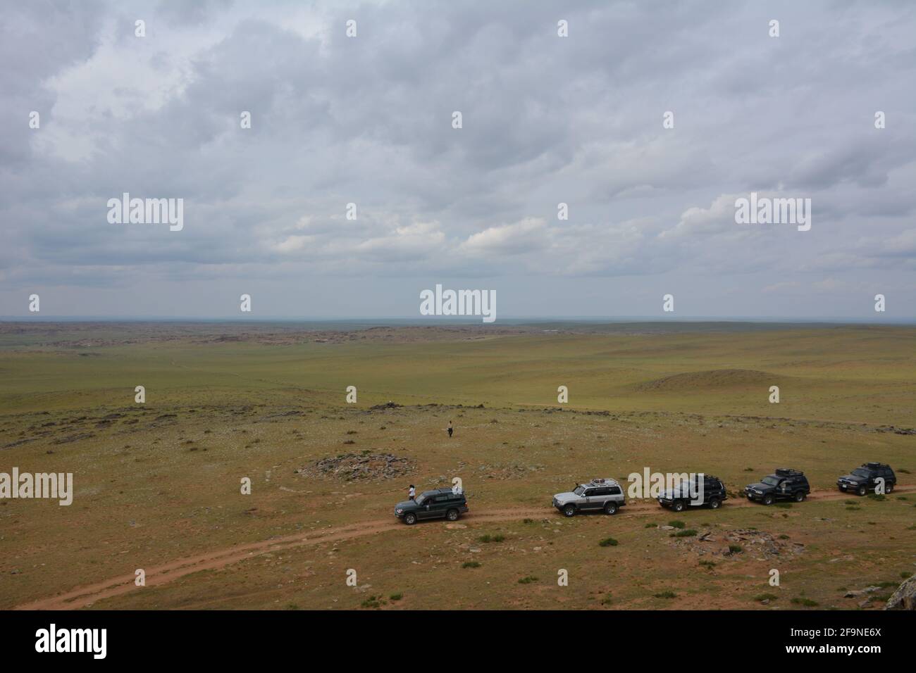 A convoy of 4x4 vehicles on an off-road self-drive tour of Mongolia ...