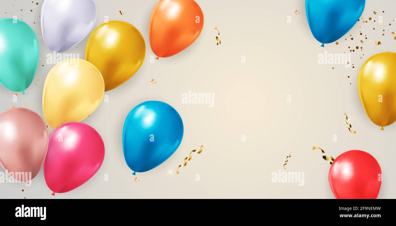 Abstract Background with Realistic Balloons, confetti. Vector ...