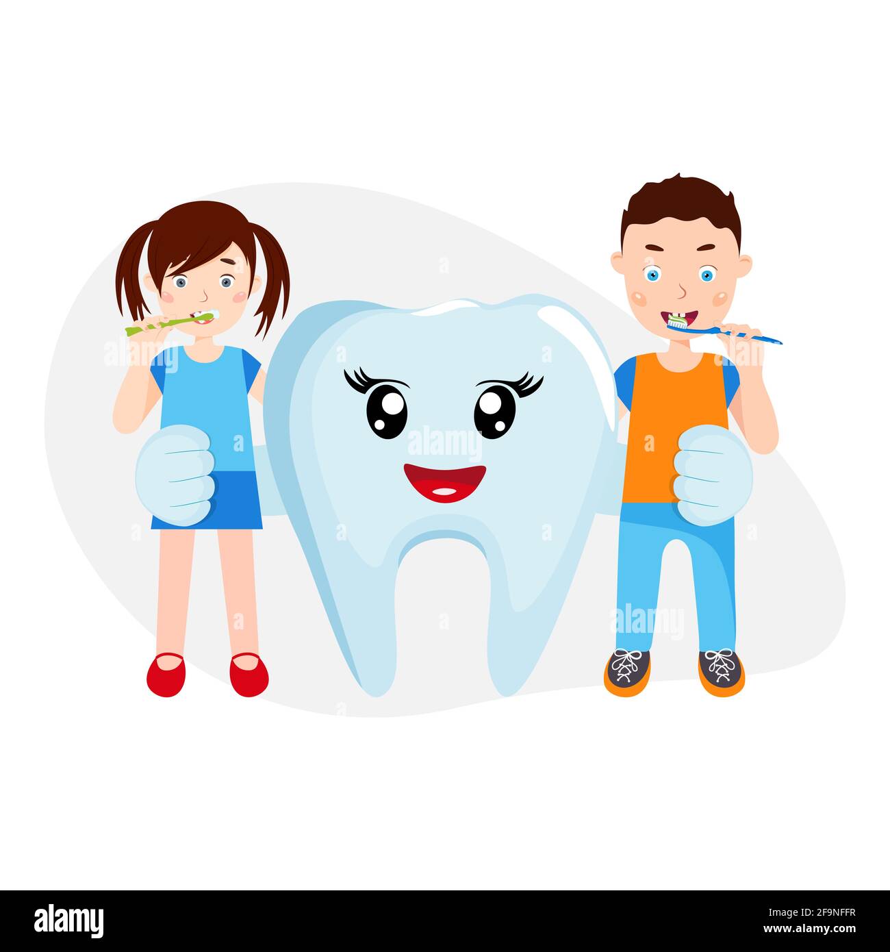 Cartoon tooth. Kids brushing teeth. Dental care. Vector illustration ...