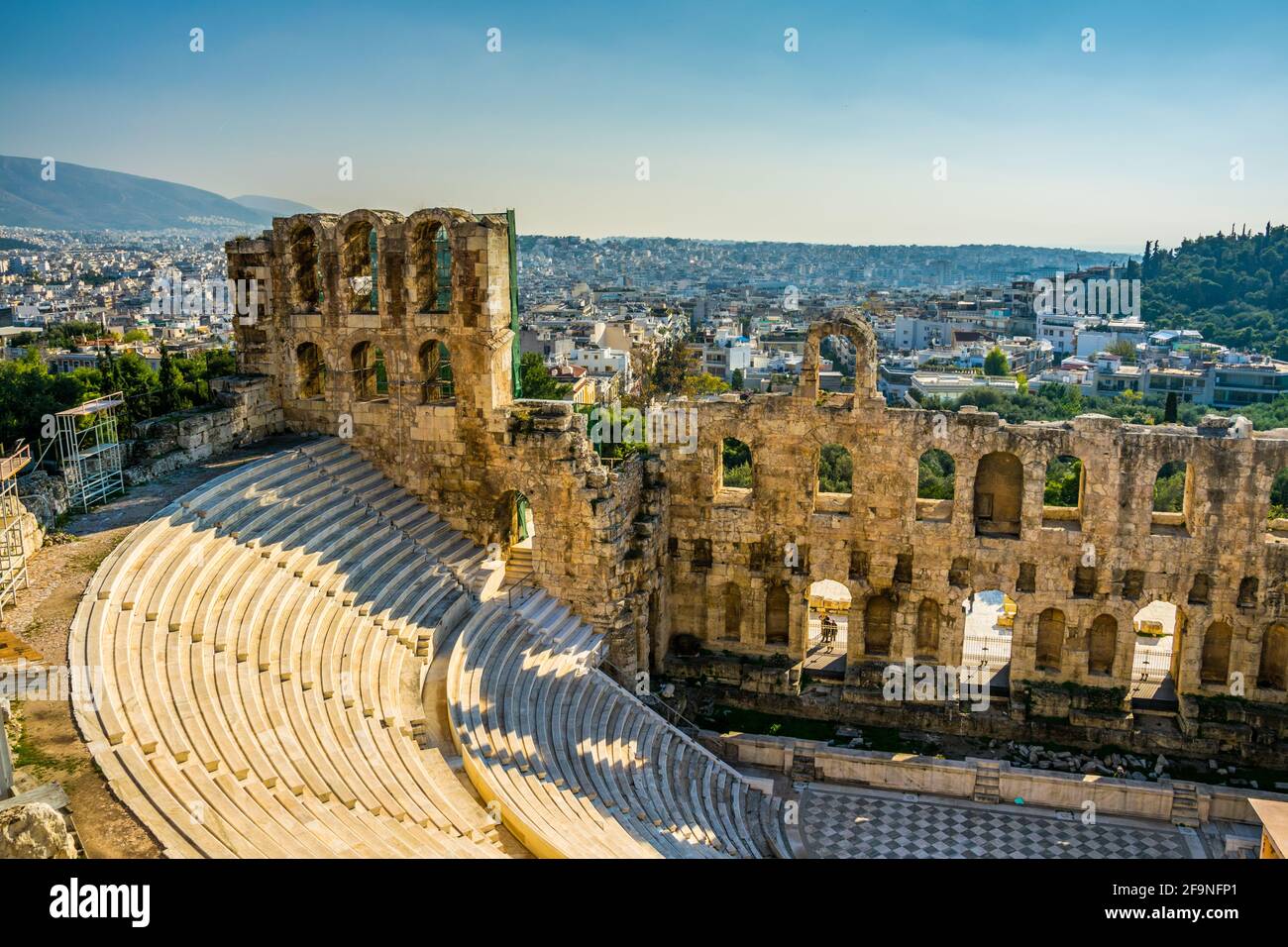Ancient theater in a summer day in Acropolis Greece, Athnes Stock Photo ...