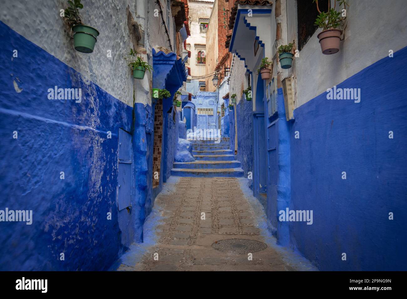 Street of the blue painted city Chefchaouen in Morocco. Beautiful view ...