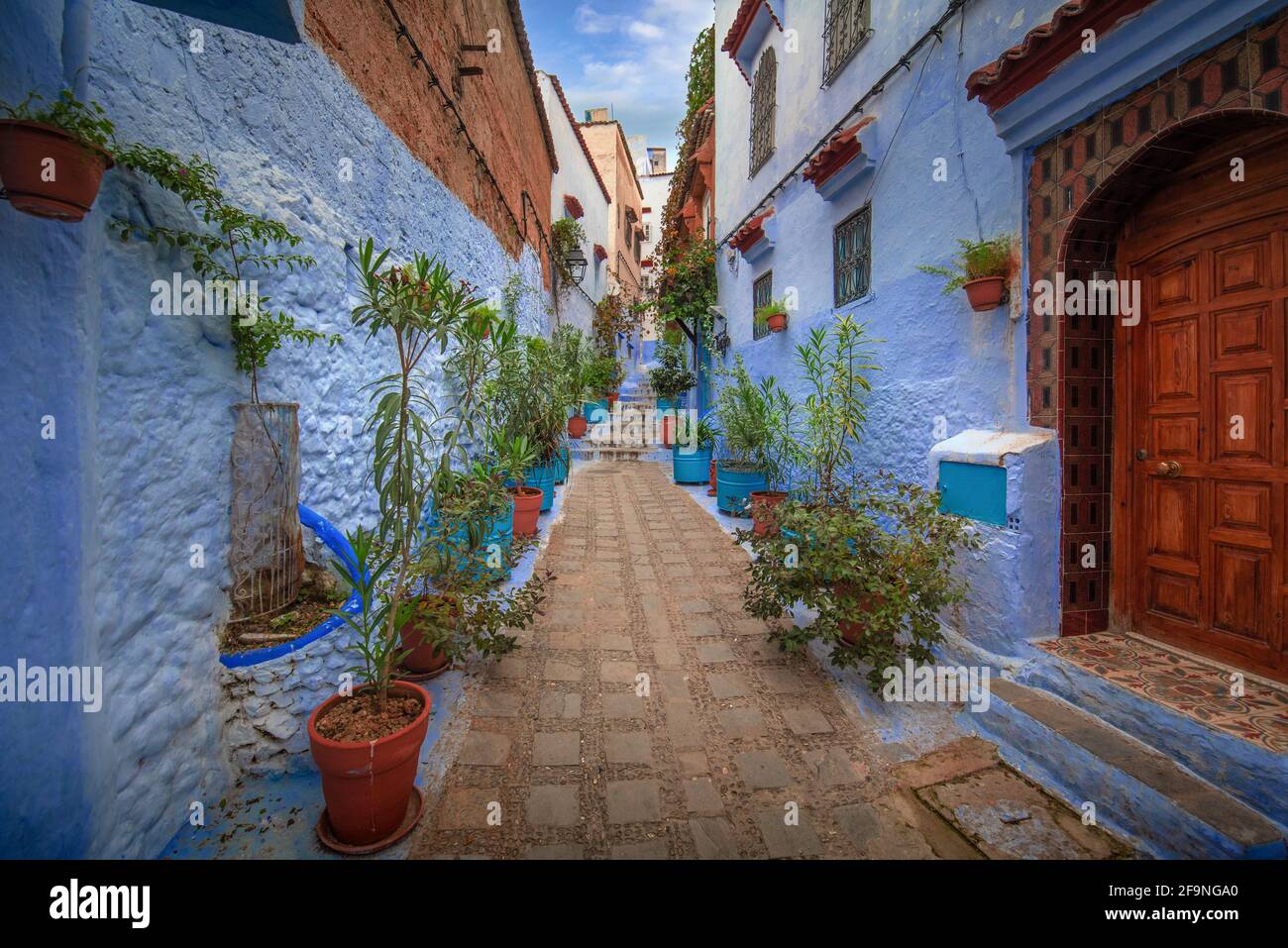 Street of the blue painted city Chefchaouen in Morocco. Beautiful view ...