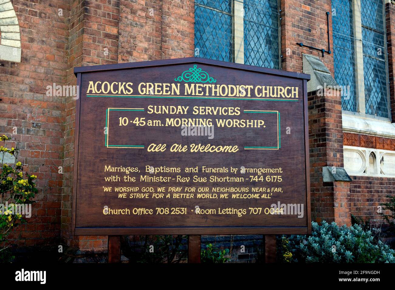 Acocks Green Methodist Church sign, West Midlands, England, UK Stock ...
