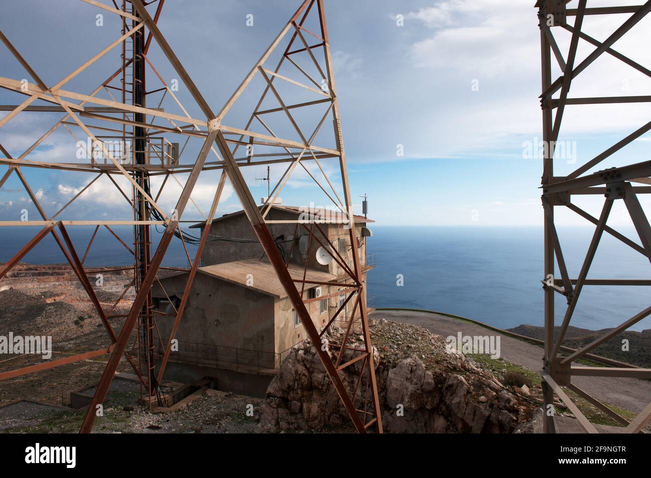 View of telephone and data telecommunication antennas installations in ...