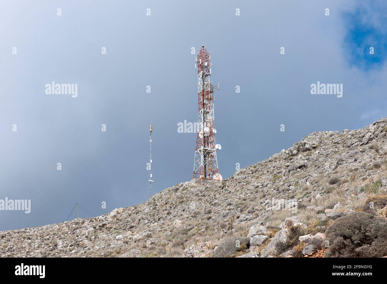 View of telephone and data telecommunication antennas installations in ...