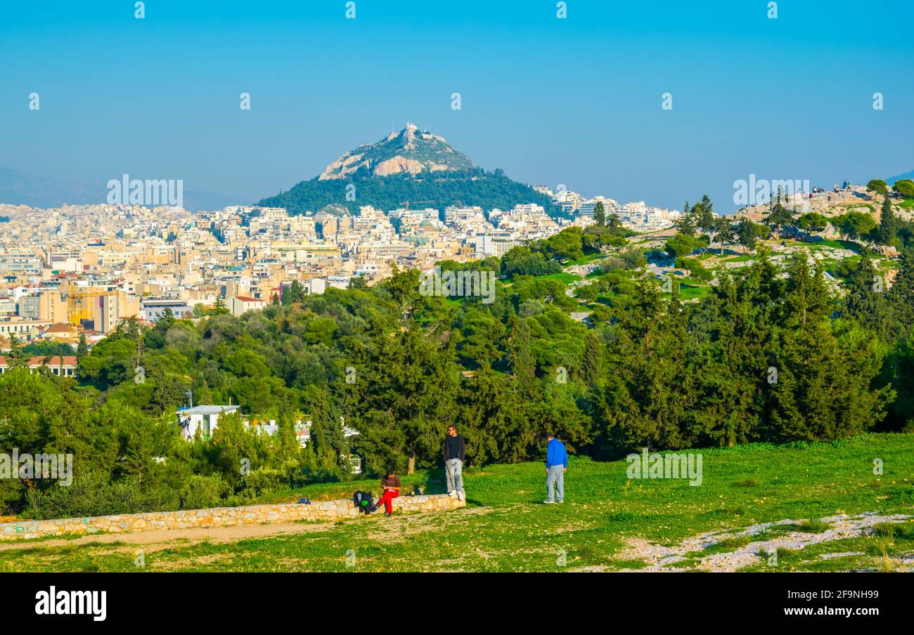 View of the Acropolis from the Filopappos hill in Athens, Greece Stock ...