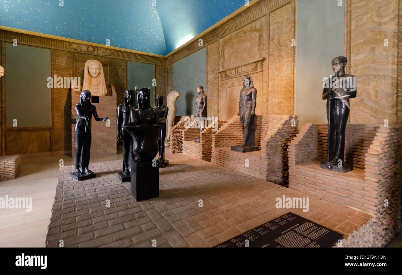 Vatican City, Rome, Italy. Ancient Egyptian statues and mummy on ...