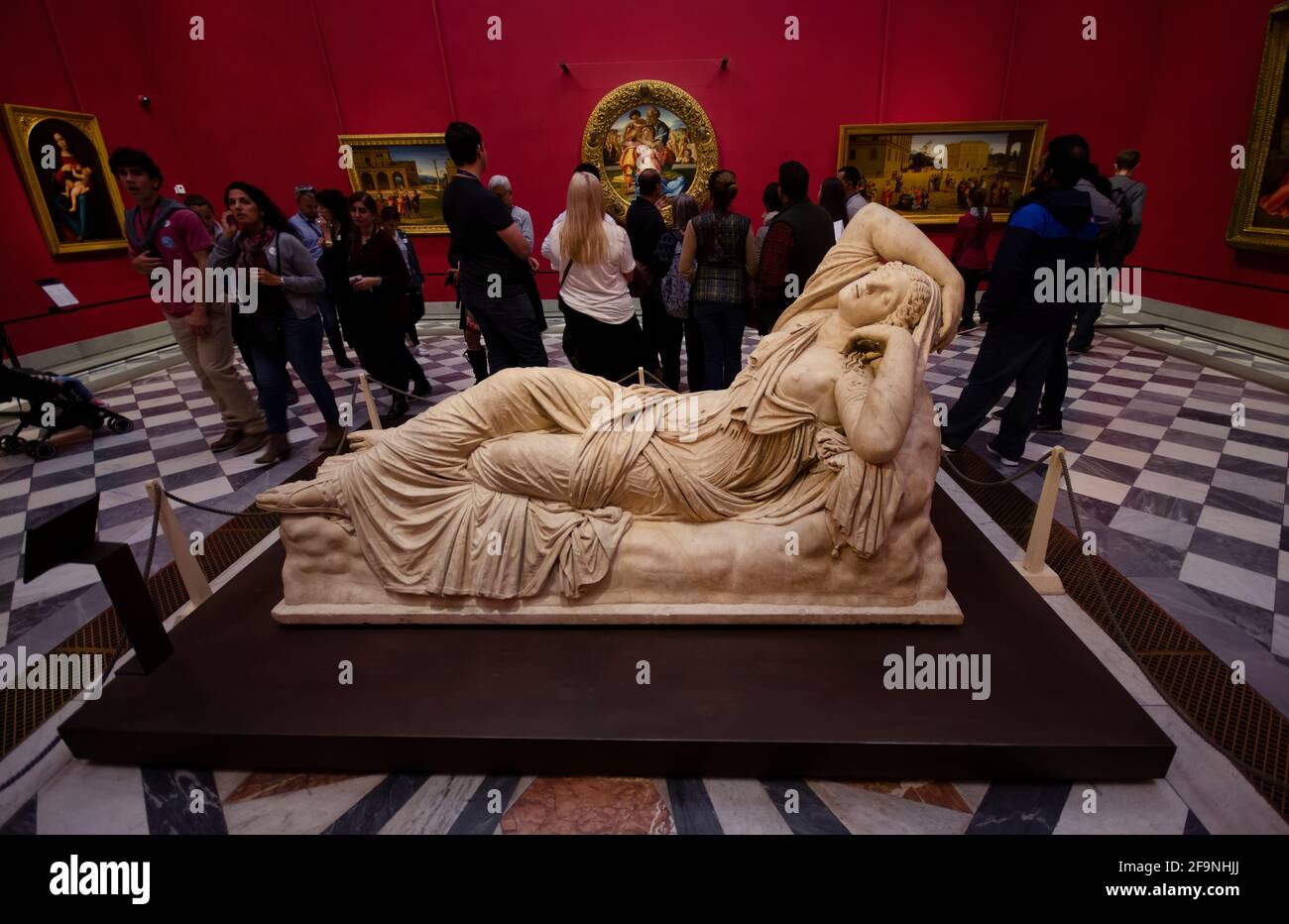 Florence, Italy. Interior of Uffizi museum Gallery, the most famous ...