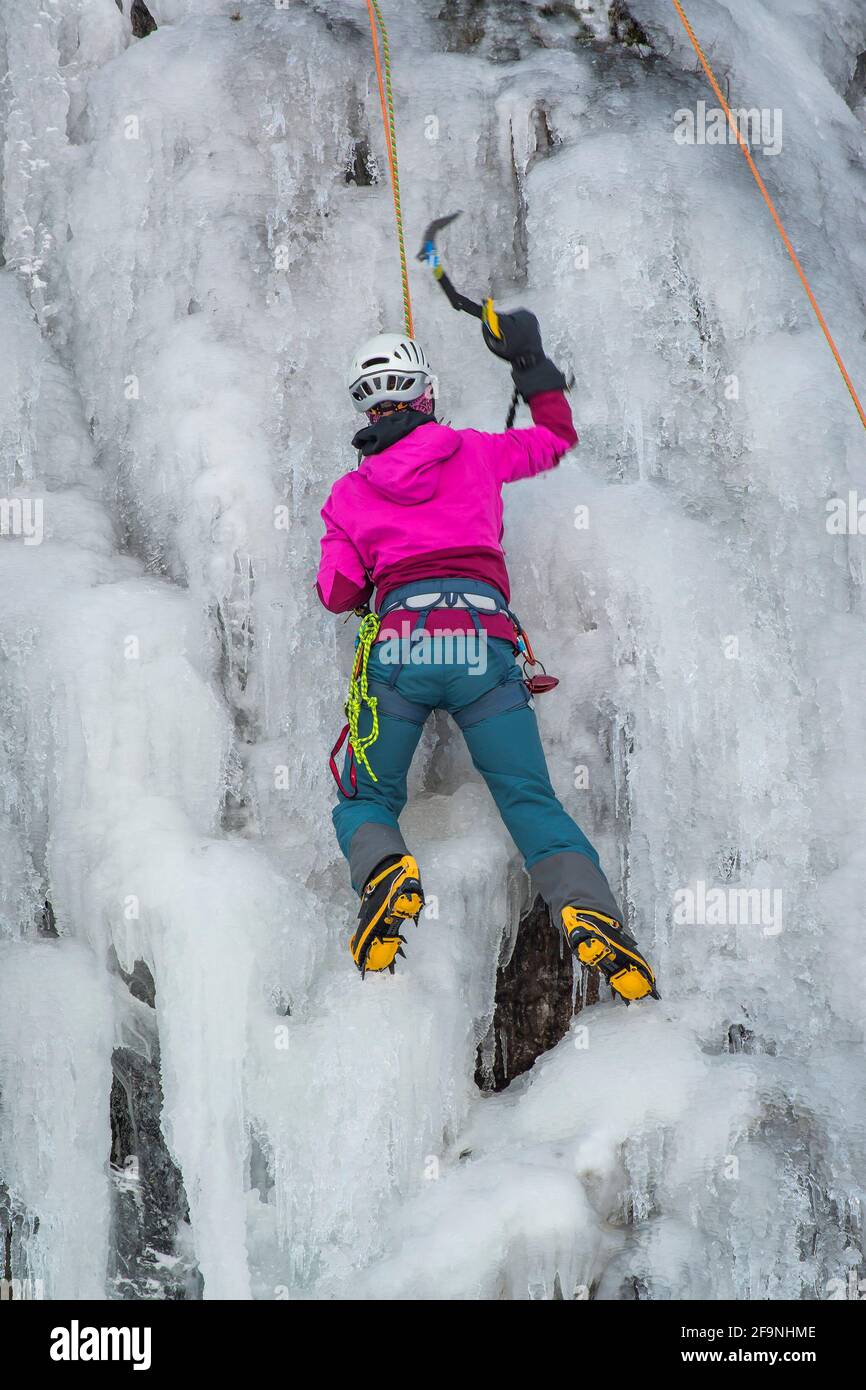 Climbing on frozen ice in Gluszca, Poland Stock Photo - Alamy