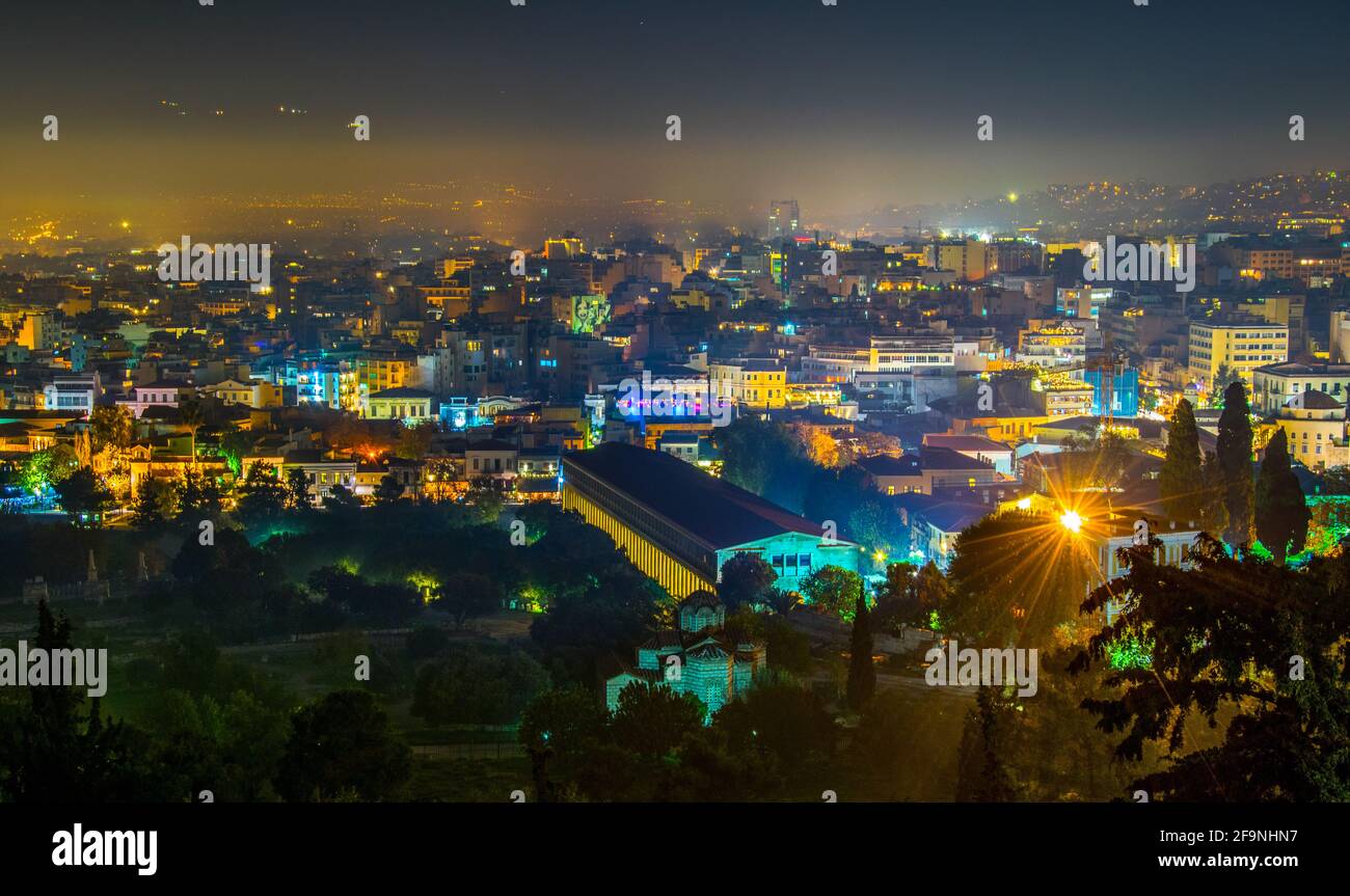 Night aerial view of athens Stock Photo - Alamy