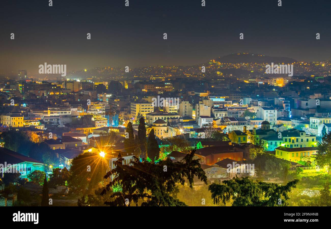 Night aerial view of athens Stock Photo - Alamy