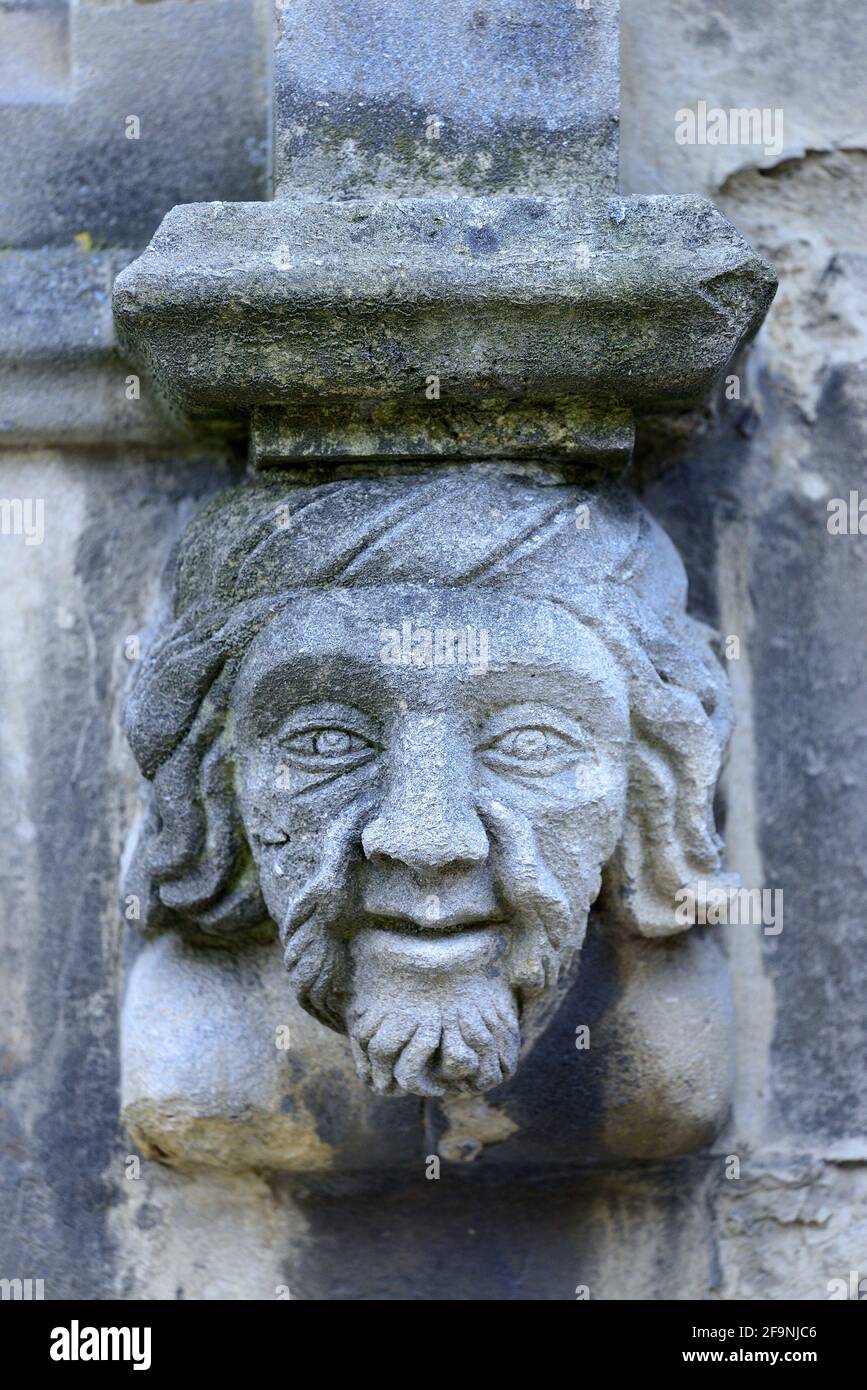 Canterbury, Kent, UK. Canterbury Cathedral: medieval carved stone face ...