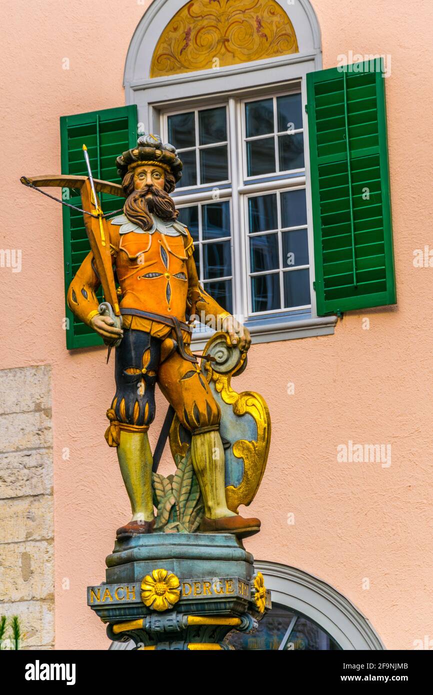 Statue of the swiss national hero Wilhelm Tell situated on the top of a ...
