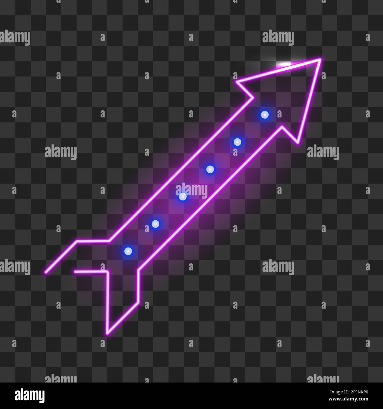 Neon rocket arrow template isolated. Electric purple signpost with soft ...
