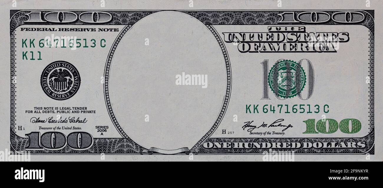 U.S. 100 dollar banknote. Elements for design purpose on white ...
