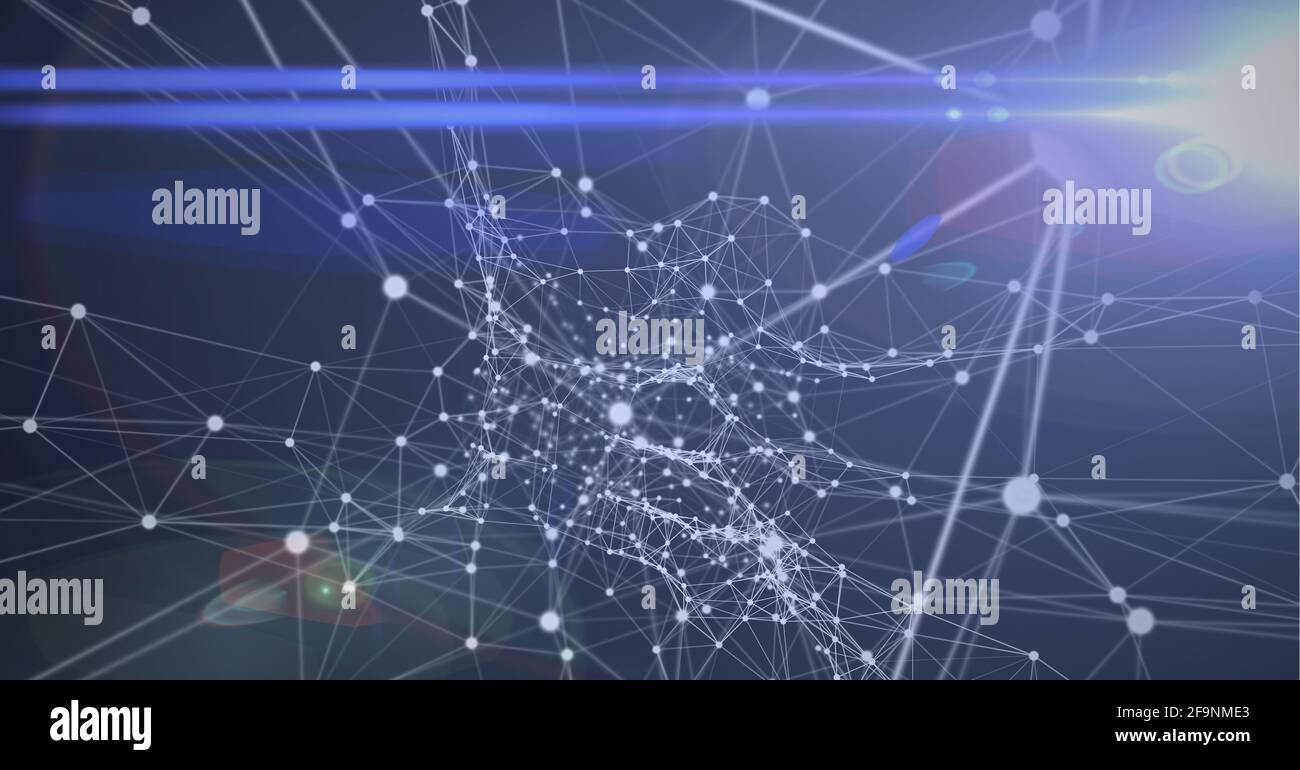 Composition of network of connections with white spots over blue ...