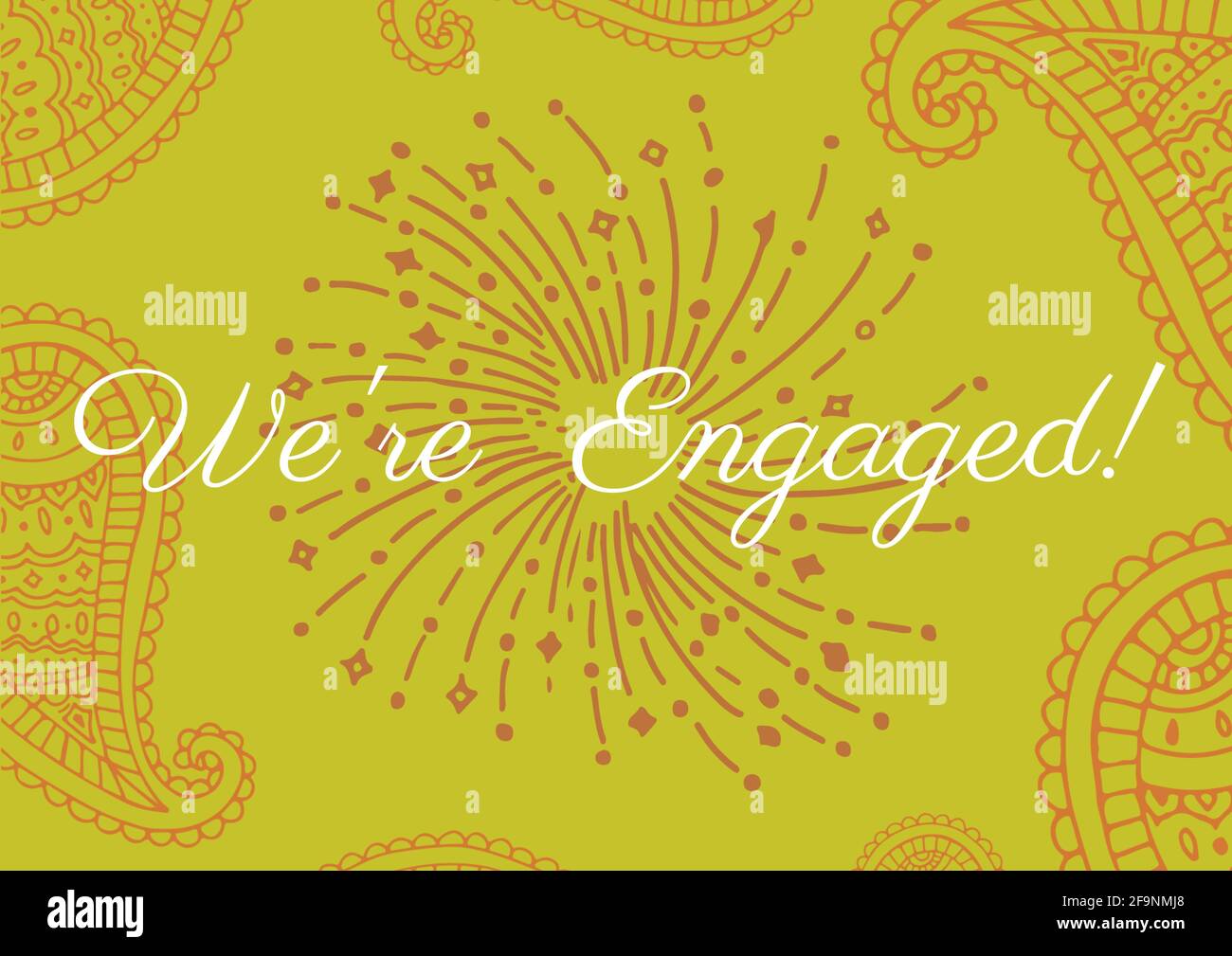 Invitation with we're engaged text with copy space over red pattern on ...