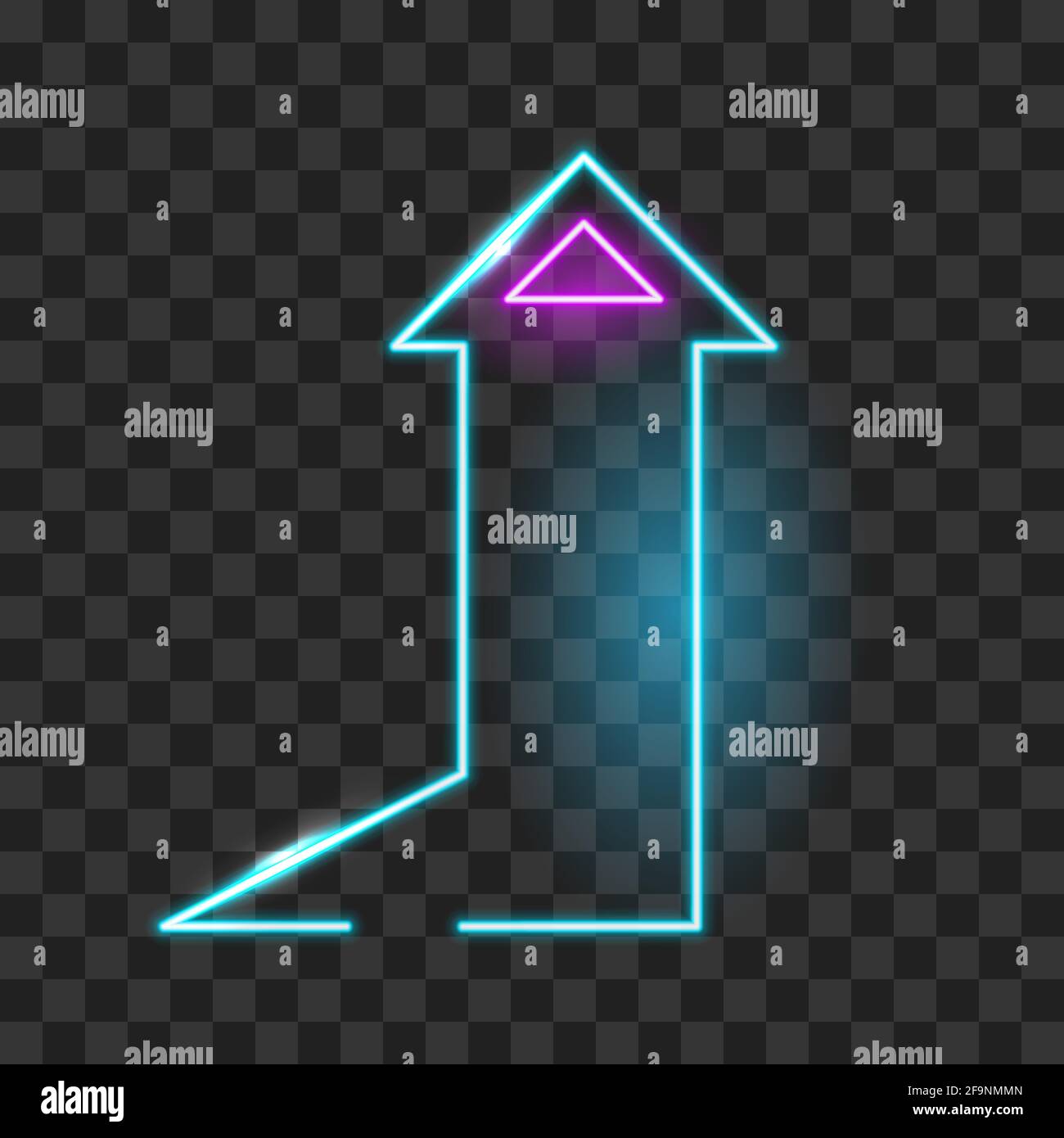 Neon arrow pointing geometric up isolated template. Luminous ...