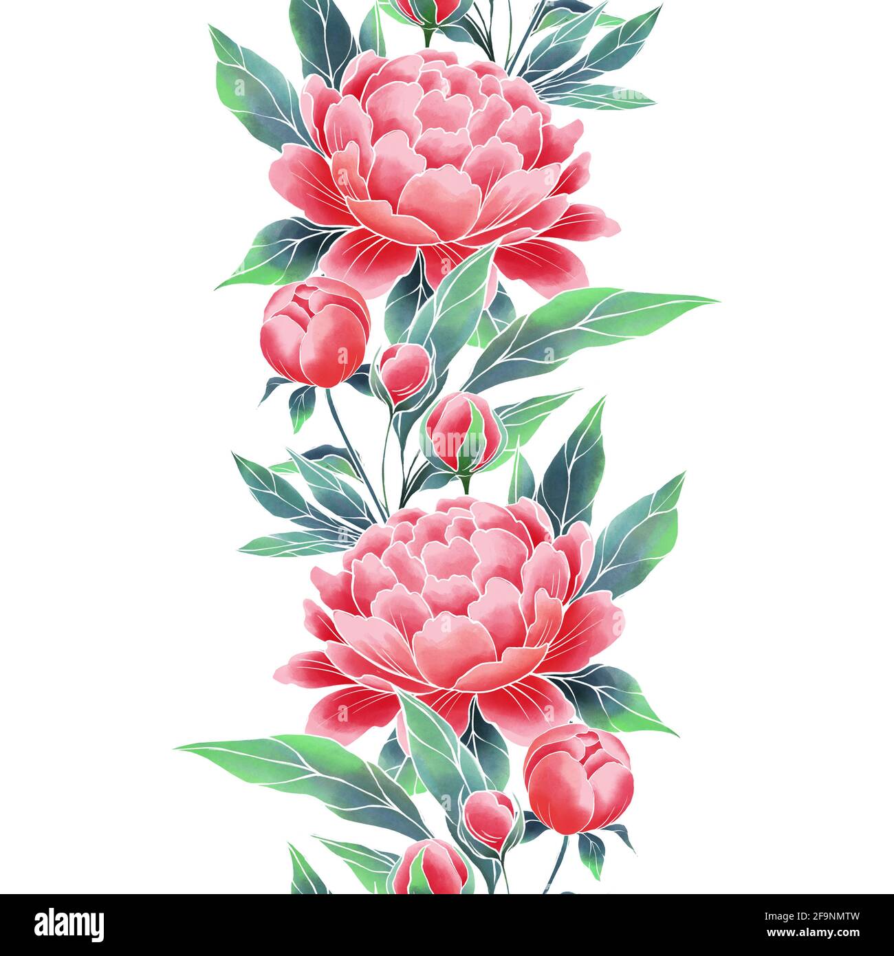 Peonies Vintage Flower Border Peonies Wall Border Decal, Peony Border