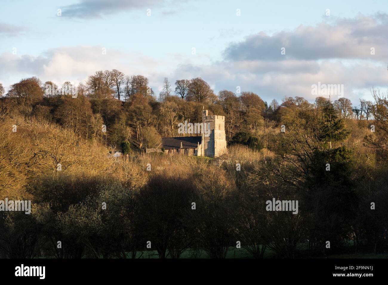 A distant view of St Stephen's Church, Old Radnor, rebuilt in the early ...
