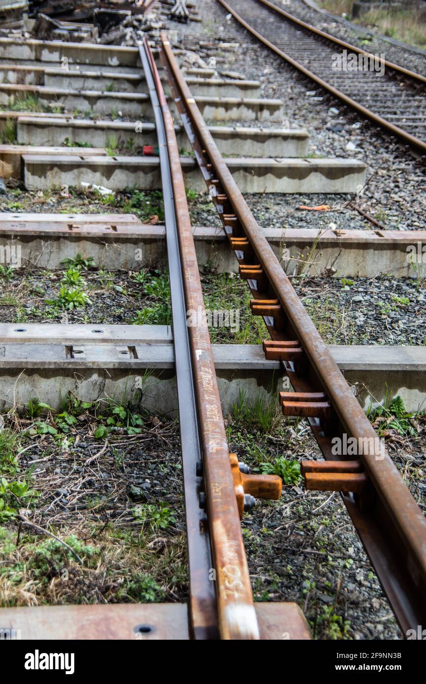 Rail track and rocker panel at the track construction site Stock Photo ...