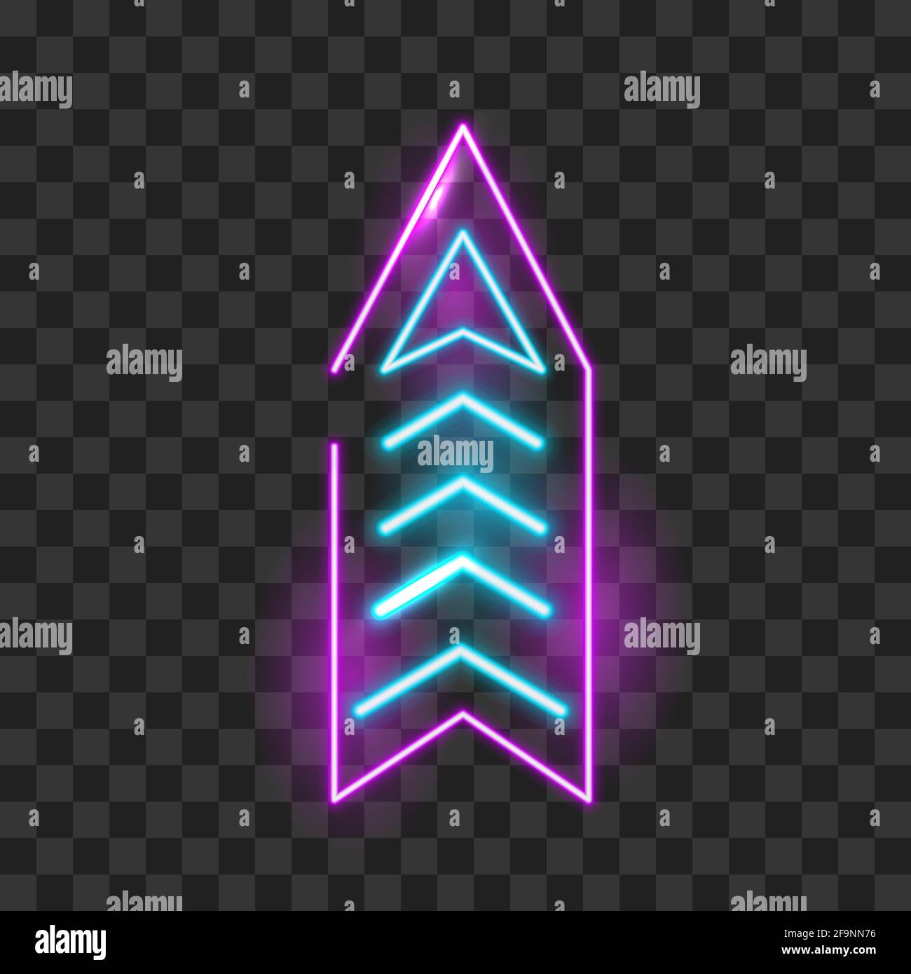 Taking off neon straight arrow template isolated. Advertising pink ...