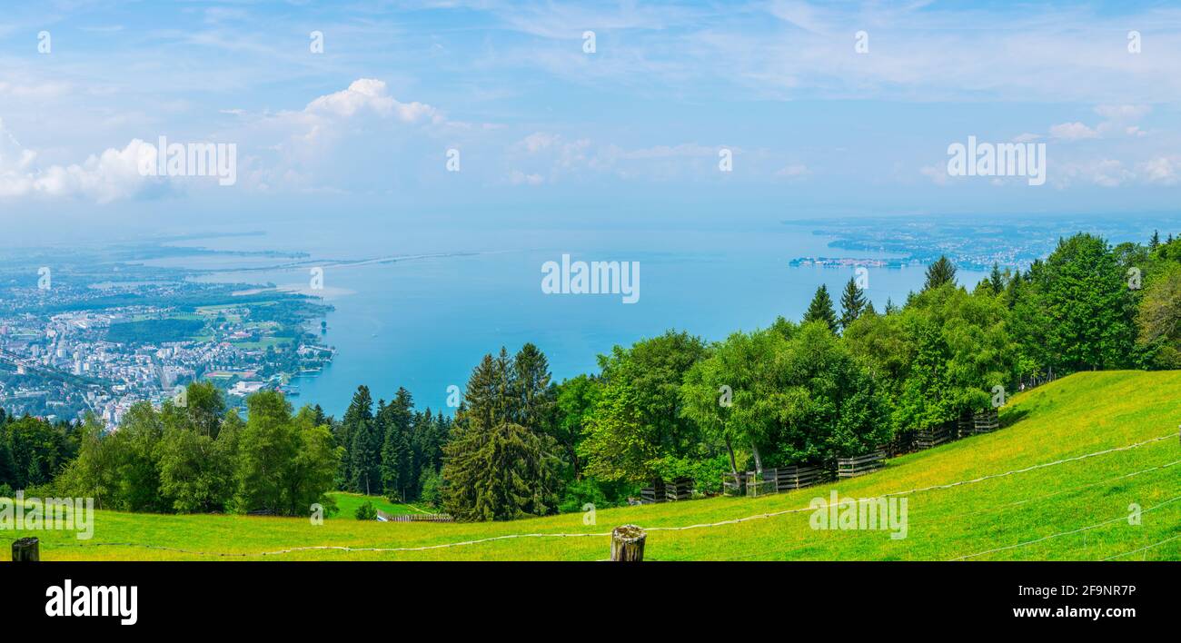 Aerial view of Bodensee/ lake constance with historical cities of ...