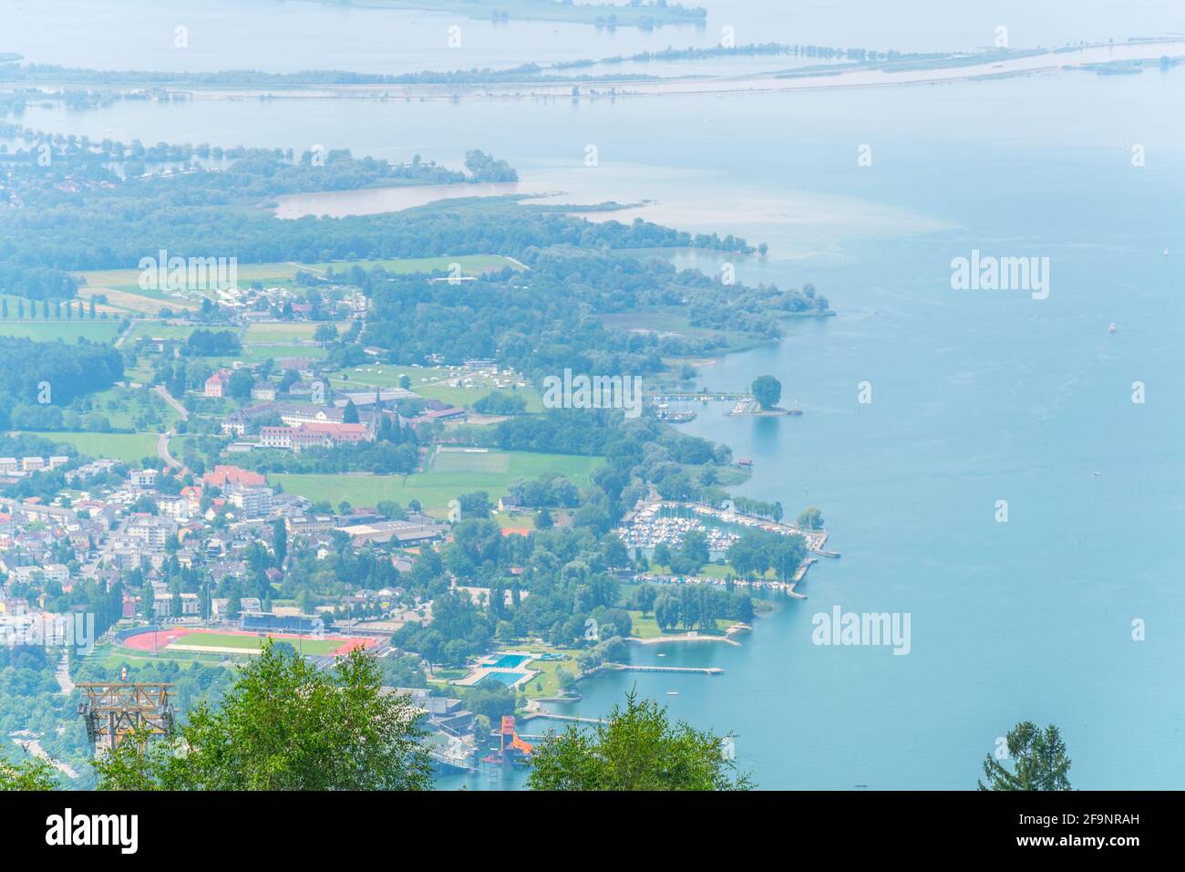Aerial view of the Austrian city Bregenz situated on the bodensee lake ...