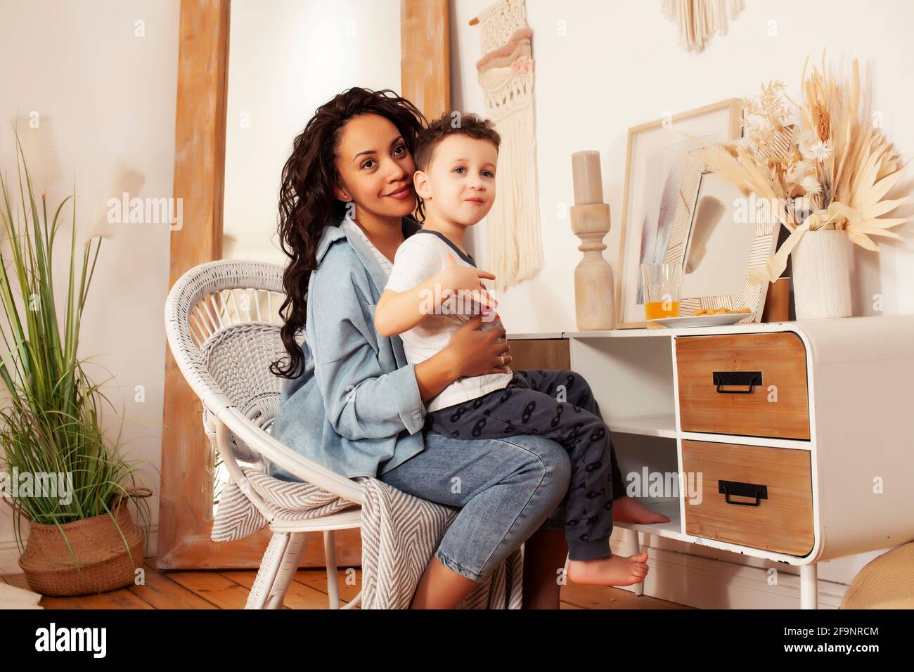 mixed raraces happy family, african american mother with caucasian son ...