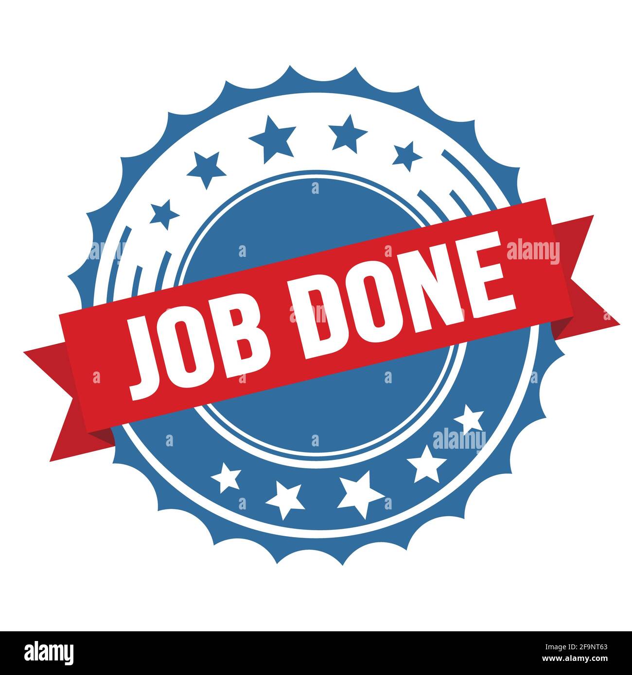 JOB DONE text on red blue ribbon badge stamp Stock Photo - Alamy