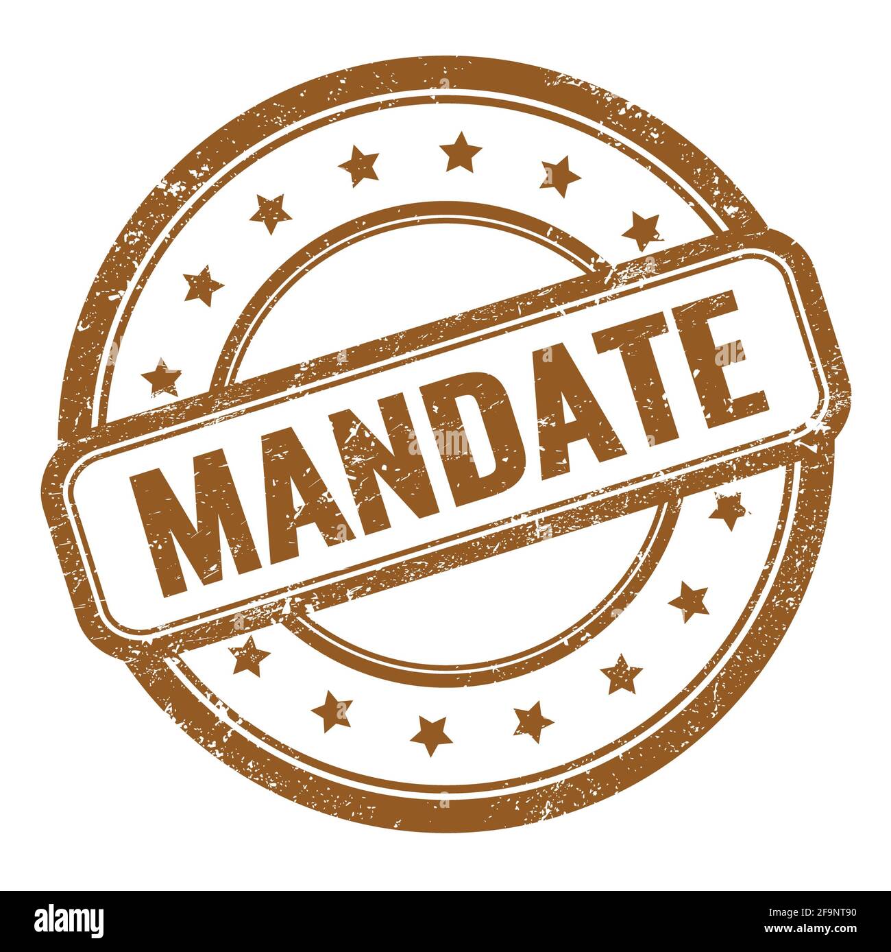 MANDATE text on brown grungy vintage round rubber stamp Stock Photo - Alamy