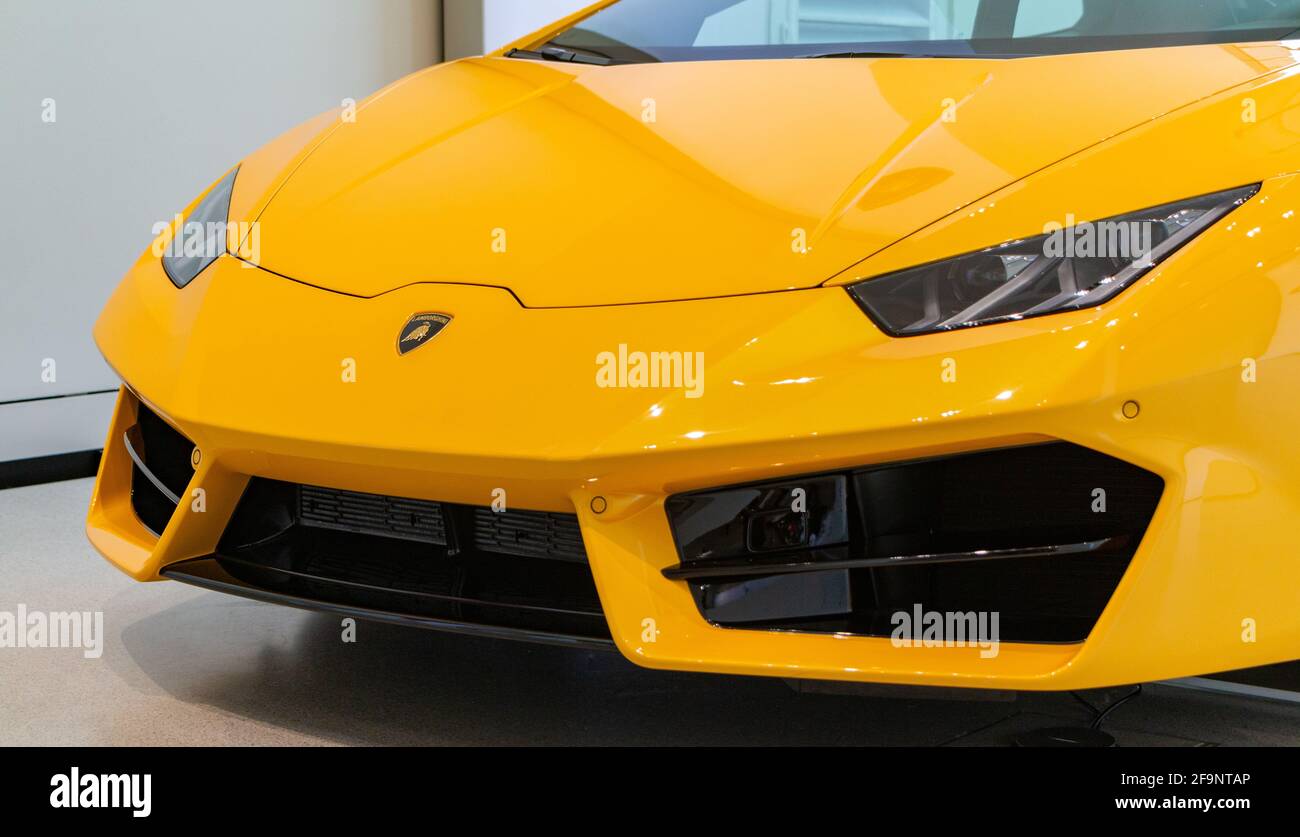 A picture of the front view of a yellow Lamborghini Huracán Stock Photo ...