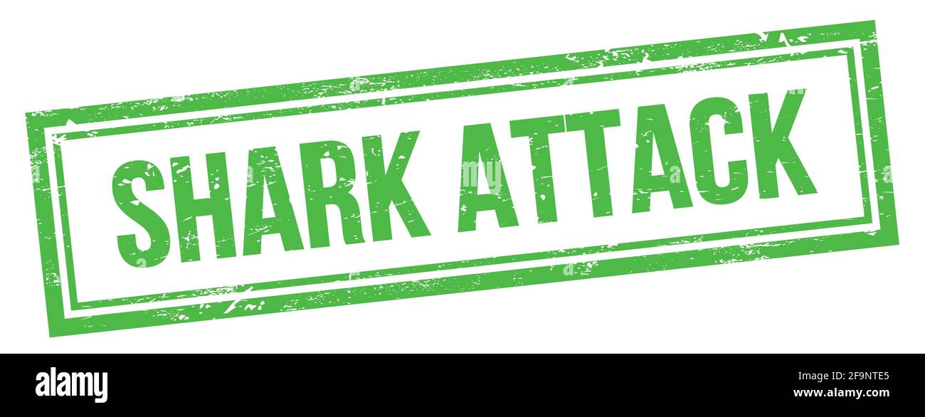SHARK ATTACK text on green grungy vintage rectangle stamp Stock Photo ...