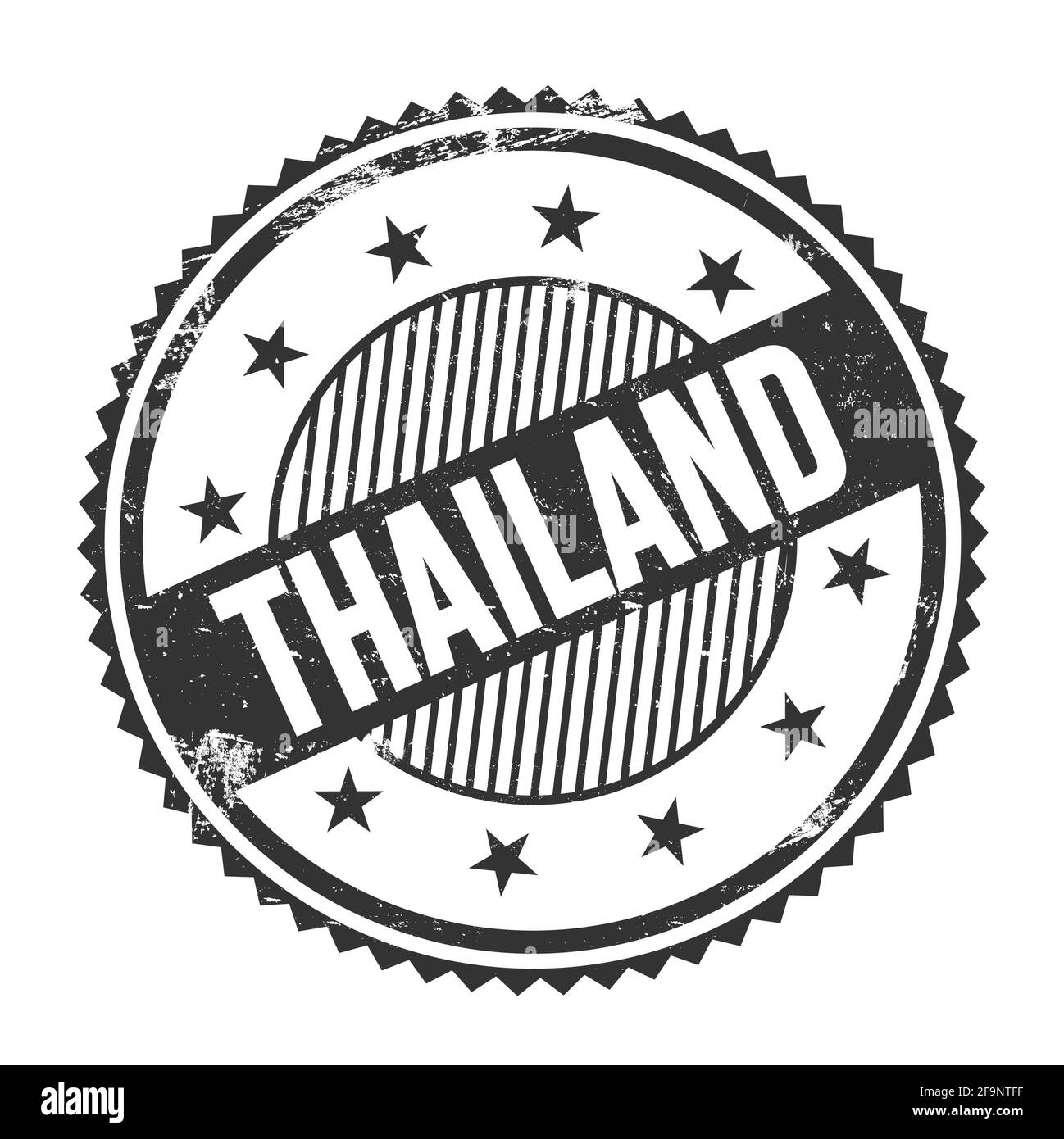 THAILAND text written on black grungy zig zag borders round stamp Stock ...