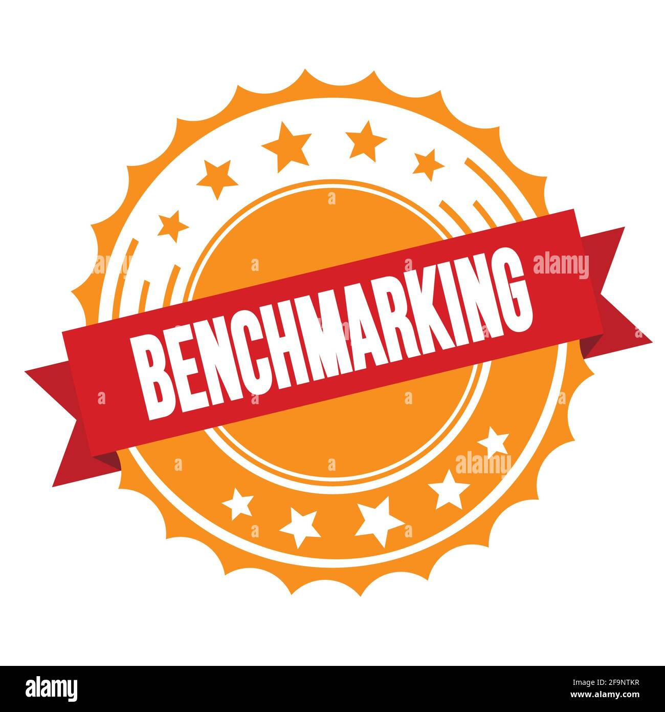 BENCHMARKING text on red orange ribbon badge stamp Stock Photo - Alamy