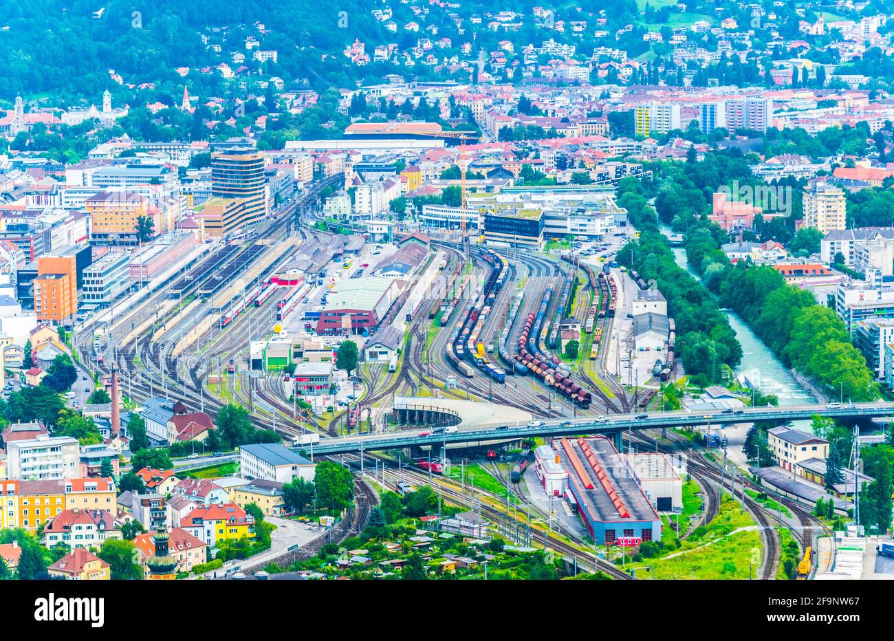 Aerial view of the main train station in Innsbruck, Austria Stock Photo ...