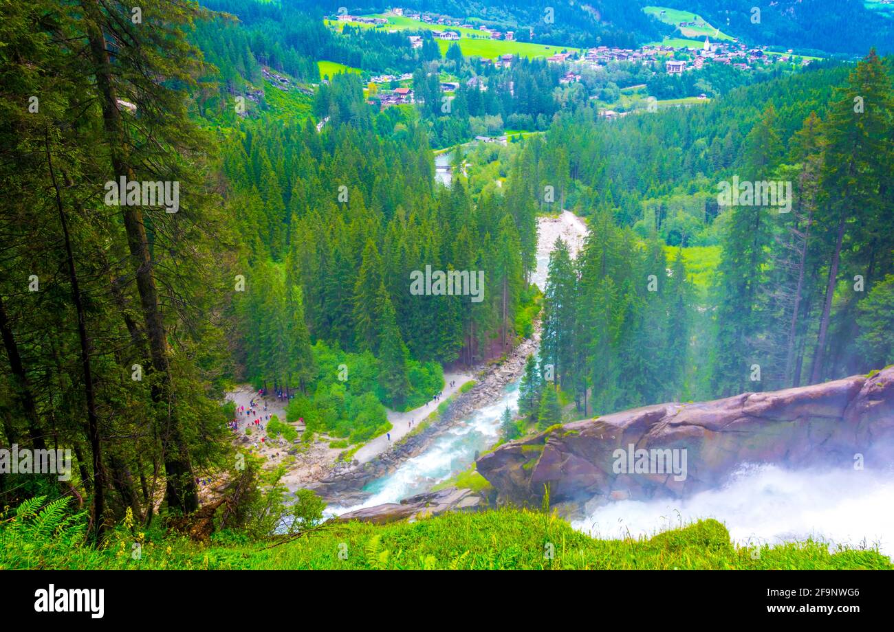 View of the Krimml Waterfall which is the highest waterfall in Austria ...